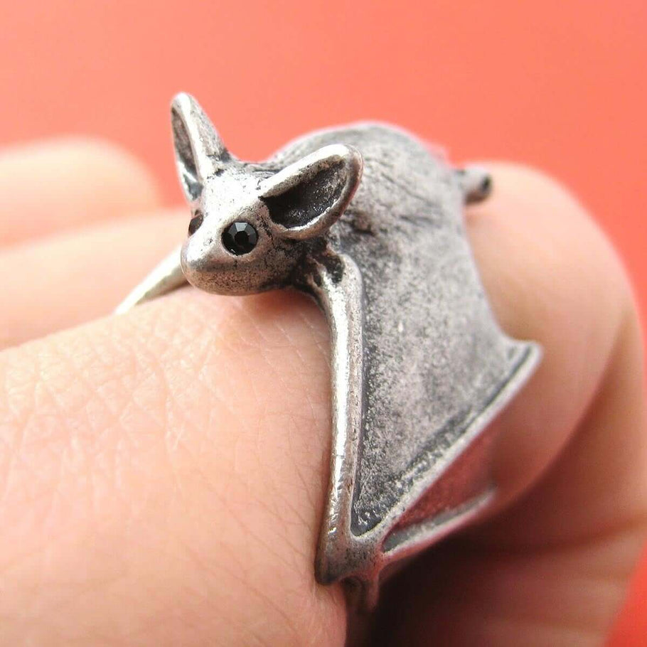 Unisex Silver Bat Ring Adjustable Animal Jewellery Goth